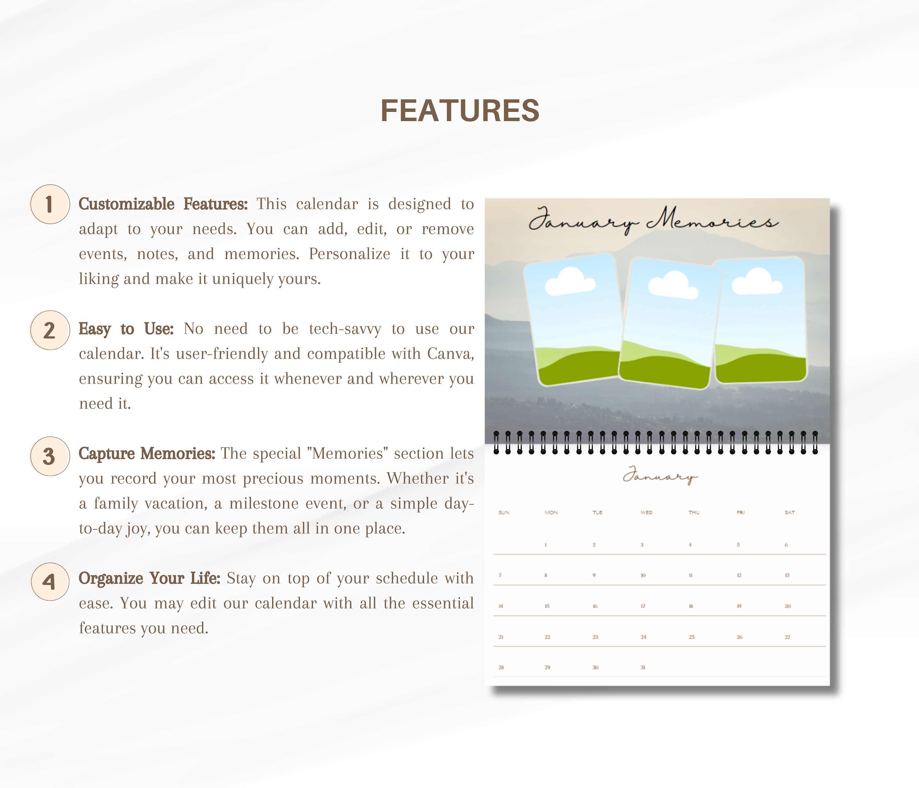 Custom Printable Calendar Memories 2024 Using Canva Template & Instant ...