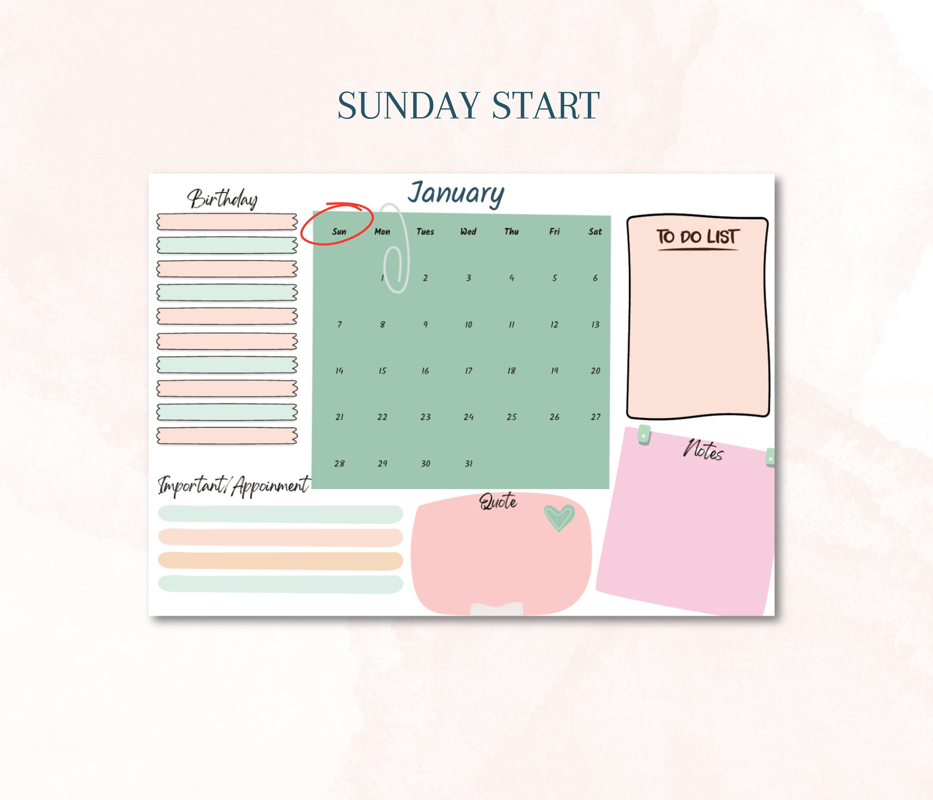 Printable Fancy Calendar 2024 With Monthly Planner. Gift for Her ...