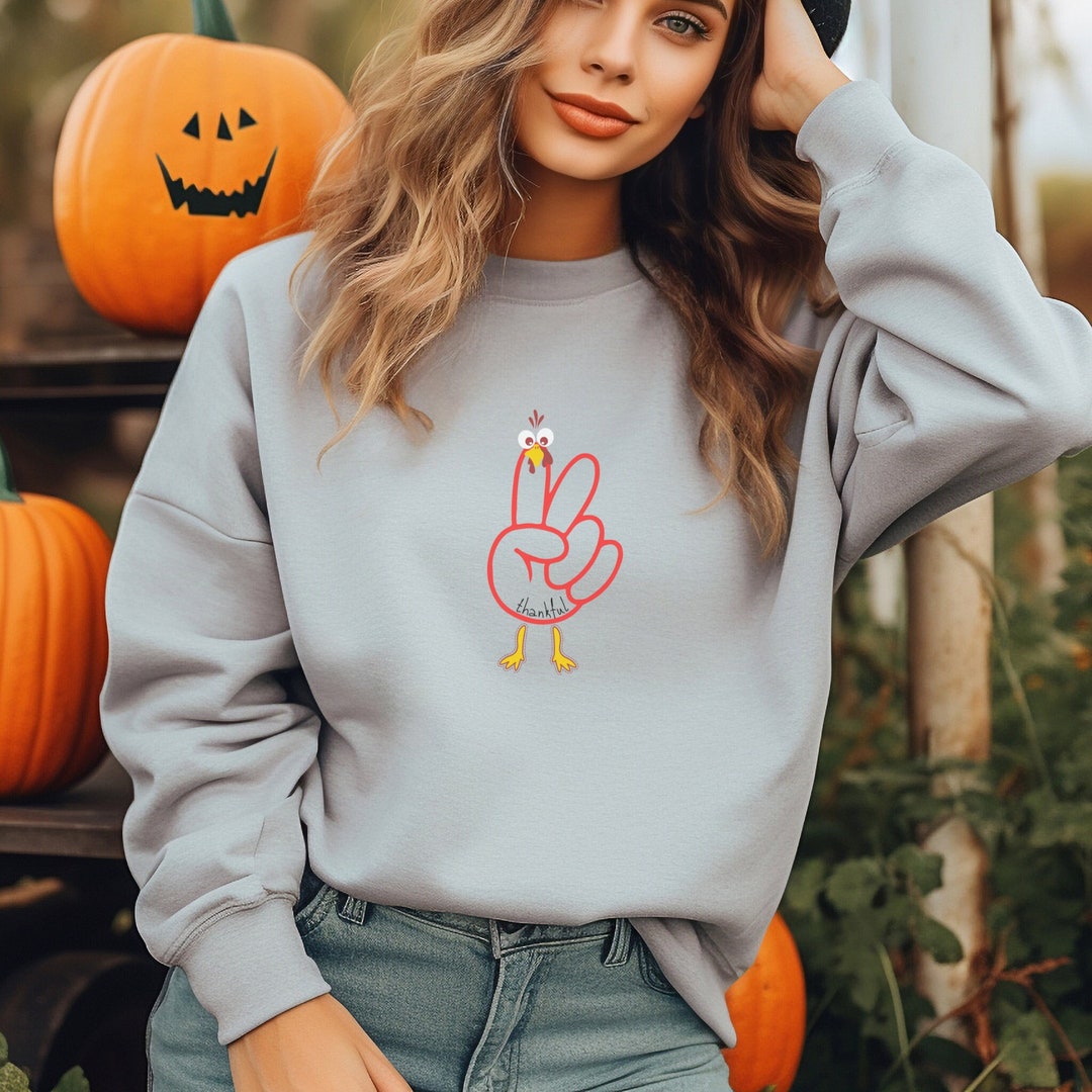 Turkey Peace Sign Thanksgiving Sweatshirt cute Gif for a - Etsy