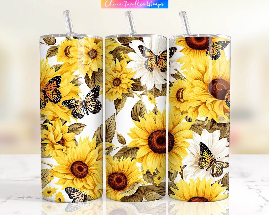 Sunflower and Butterfly Tumbler Wrap, 20oz Skinny Tumbler Sublimation ...