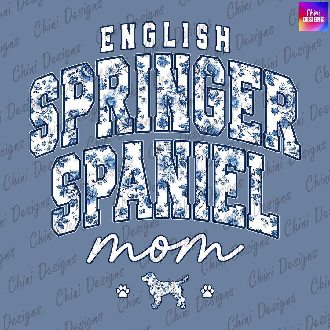 Floral English Springer Spaniel Mom PNG, Chinoiserie Springer Spaniel ...