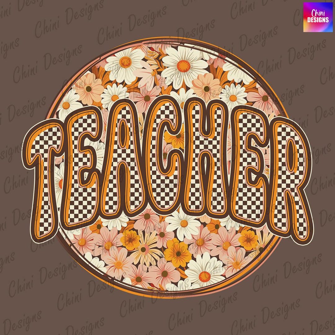 Floral Fall Teacher PNG, Autumn Teacher Design, Checkered Teacher ...