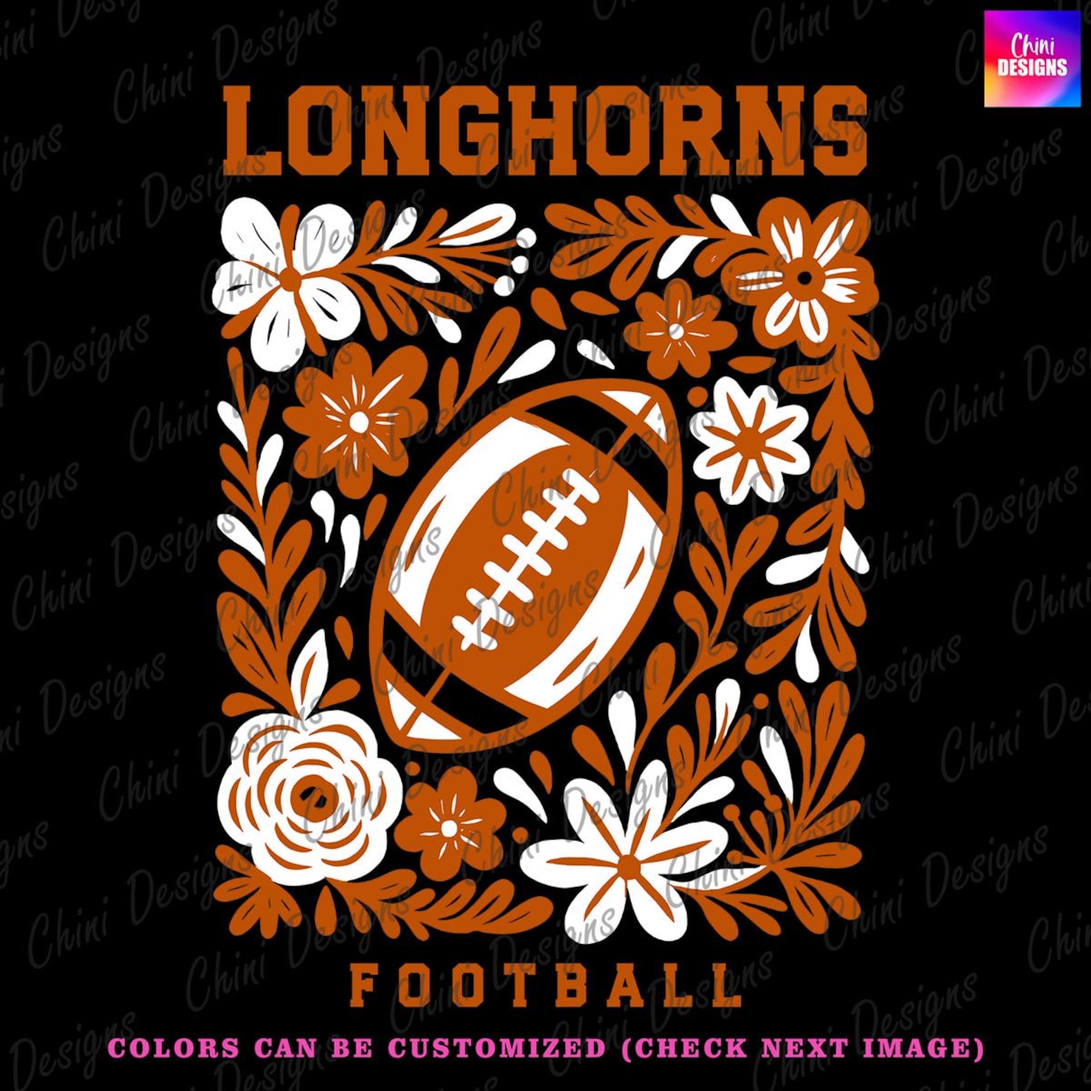 Floral Longhorns PNG, Black Burnt Orange Football Team Mascot ...