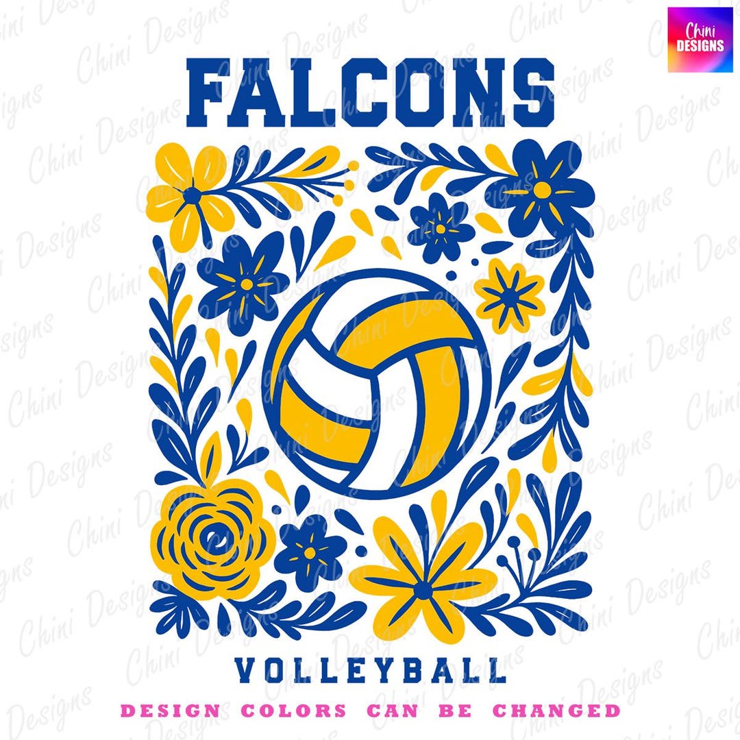 Floral Falcons PNG, Blue Yellow Volleyball Falcons Design, School Team ...