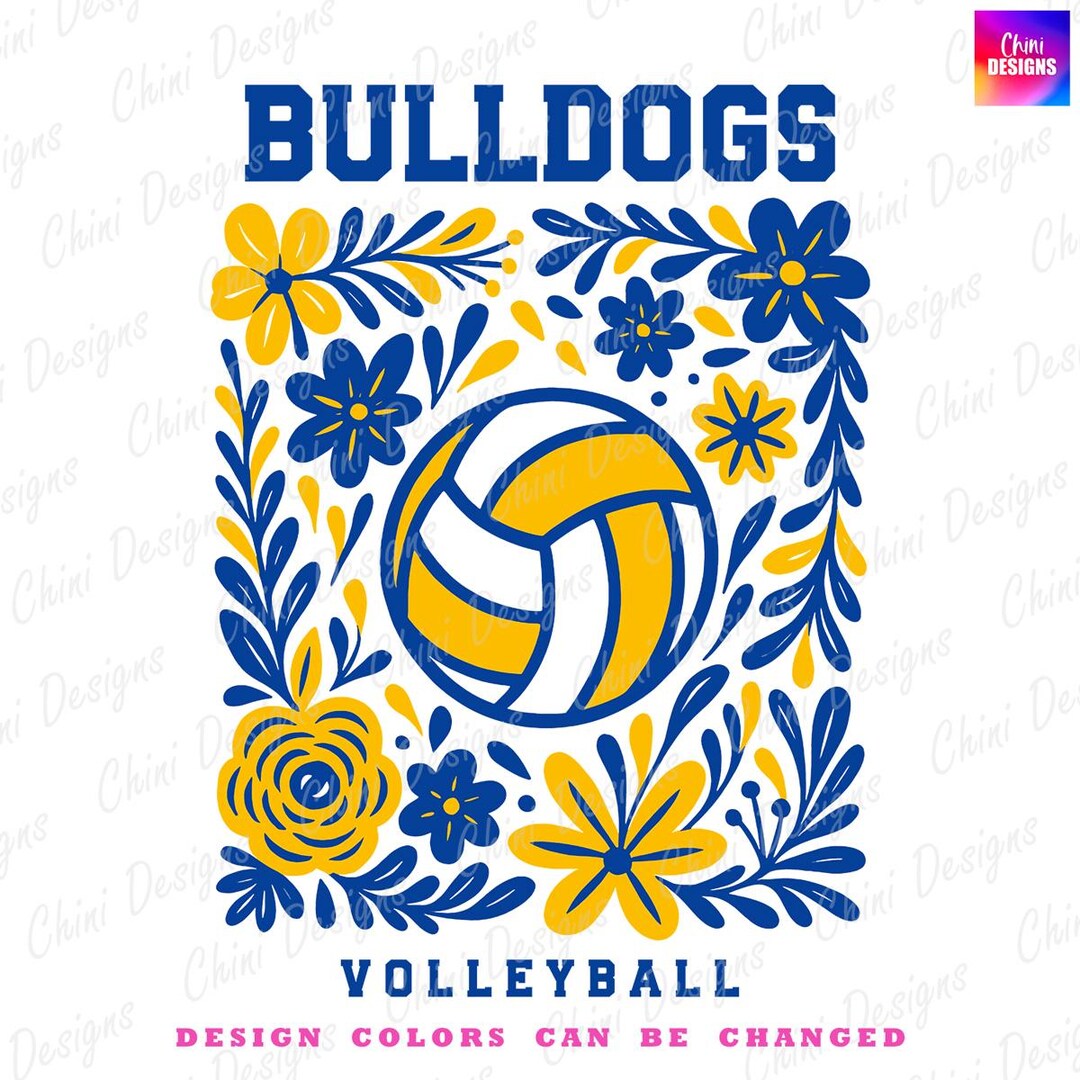 Floral Bulldogs PNG, Blue Yellow Volleyball Bulldogs Design, School ...