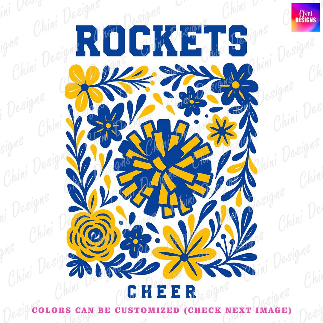 Floral Rockets PNG, Blue Yellow Cheer Rockets Design, School Team ...