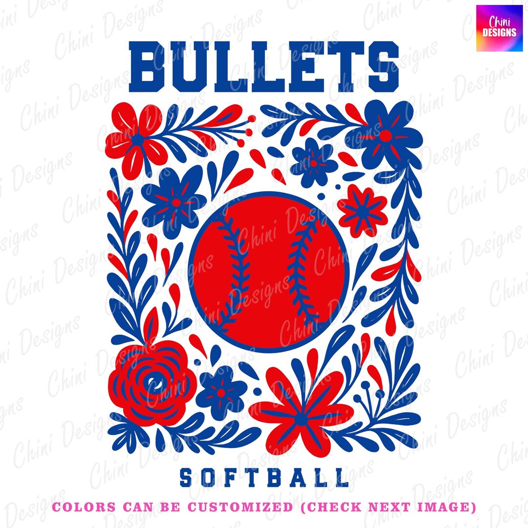 Floral Bullets PNG, Blue Red Softball Team Mascot, Bullets Game Day ...