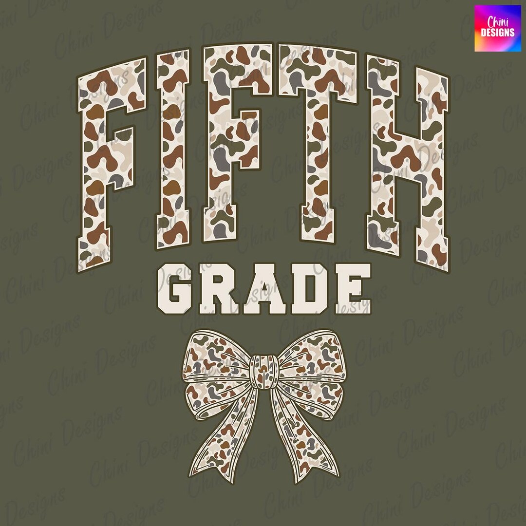 Camo Fifth Grade PNG, Bow Fifth Grade Design, Retro Camouflage Fifth ...