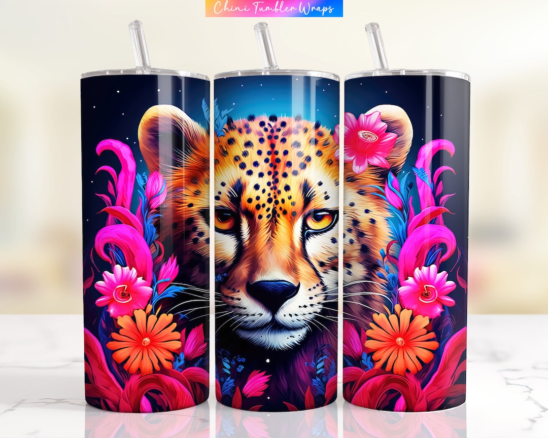3D Neon Gepard Becher Wrap PNG, 20 Unzen Skinny Becher Sublimation ...