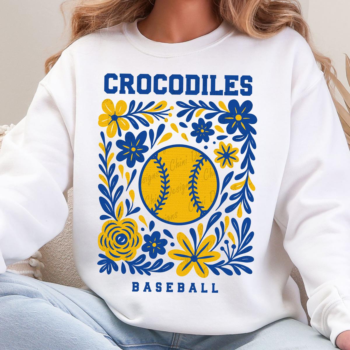 Floral Crocodiles PNG, Blue Yellow Baseball Crocodiles Design, School ...