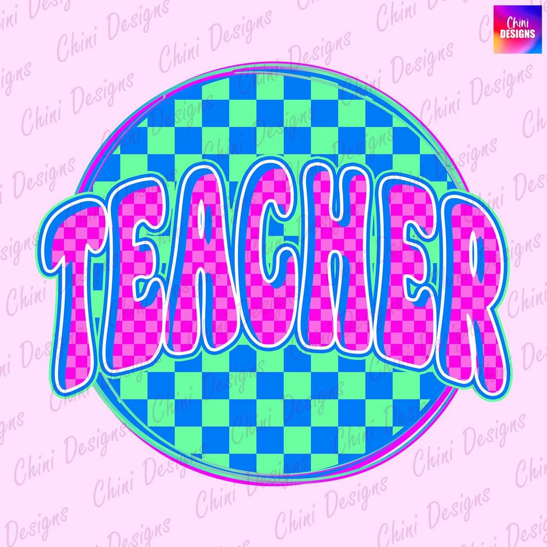 Checkered Teacher PNG, Trendy Retro Teacher Design, Neon Teacher, Pink ...