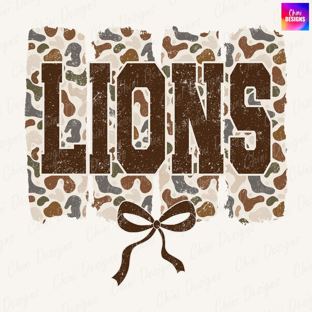 Camo Lions PNG, Camouflage Sports Team Mascot, Vintage Lions Game Day ...