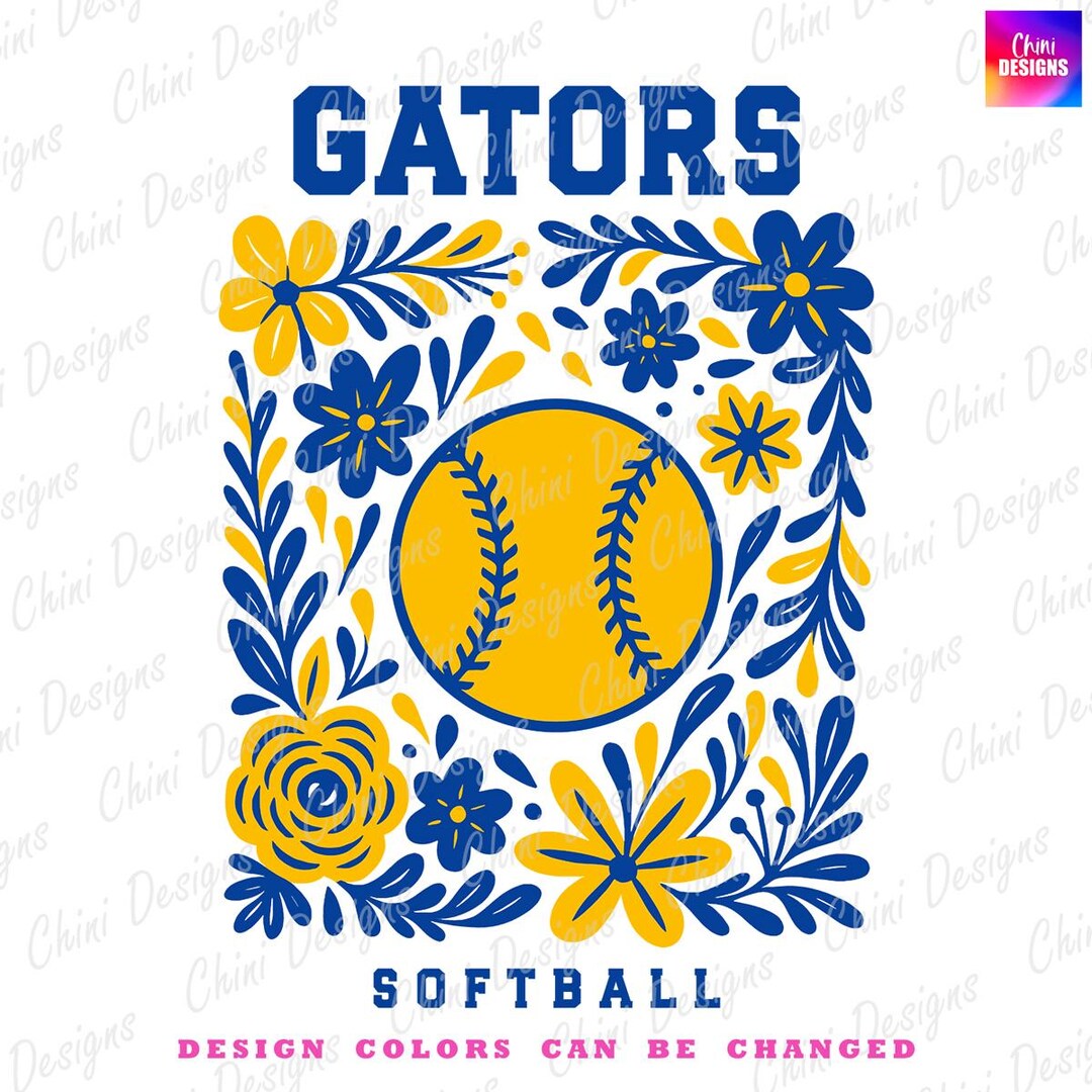 Floral Gators PNG, Blue Yellow Softball Gators Design, School Team ...