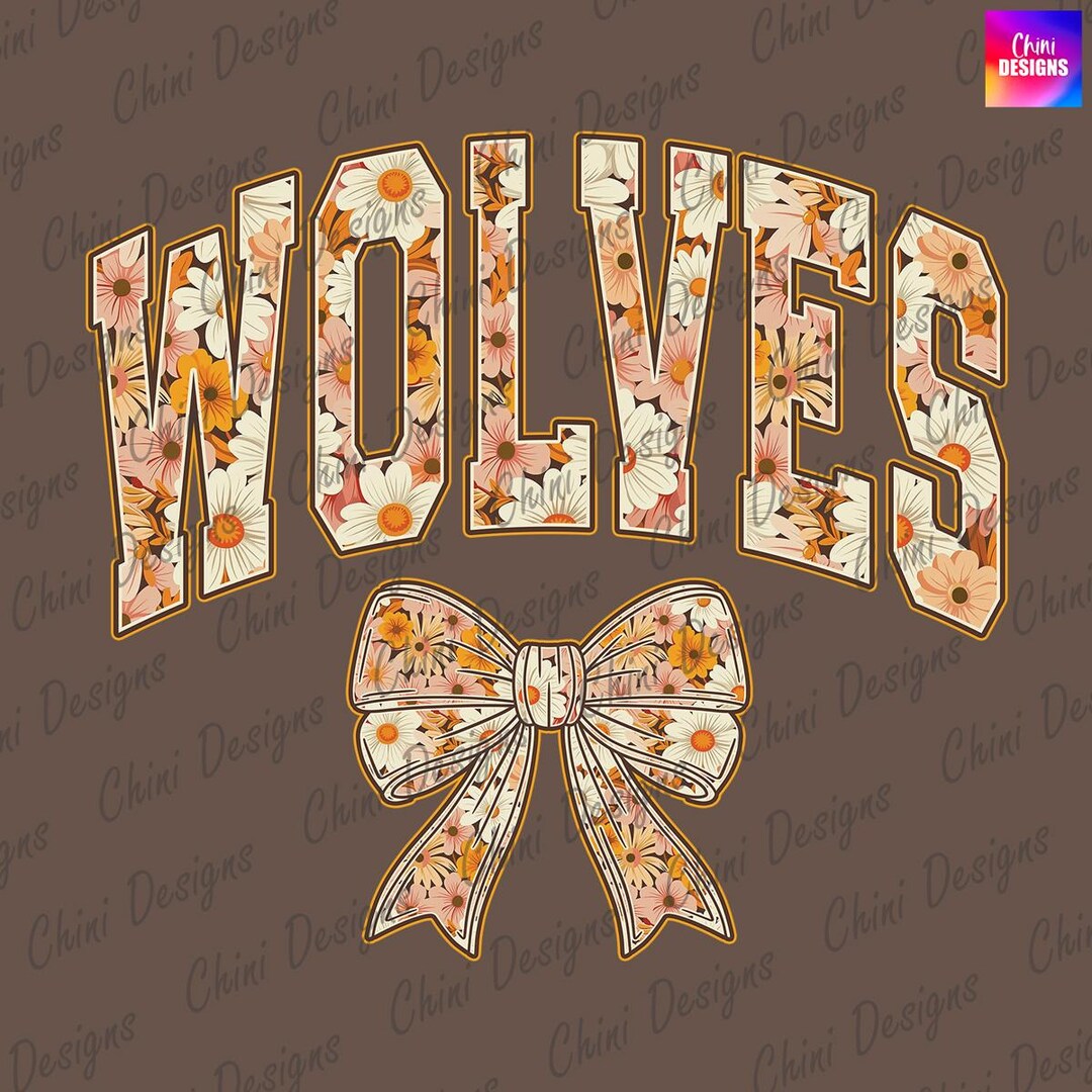 Floral Wolves PNG, Boho Sports Team Mascot, Retro Wolves Game Day ...