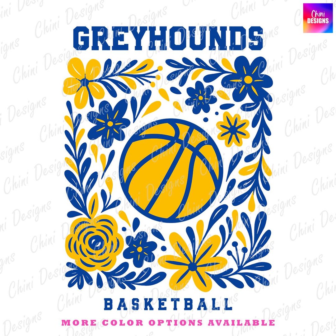 Floral Greyhounds PNG, Blue Yellow Basketball Greyhounds Design, School ...