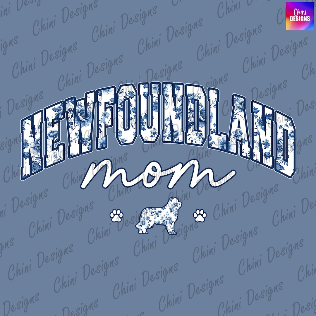 Floral Newfoundland Mom PNG, Chinoiserie Newfie Mom Design ...