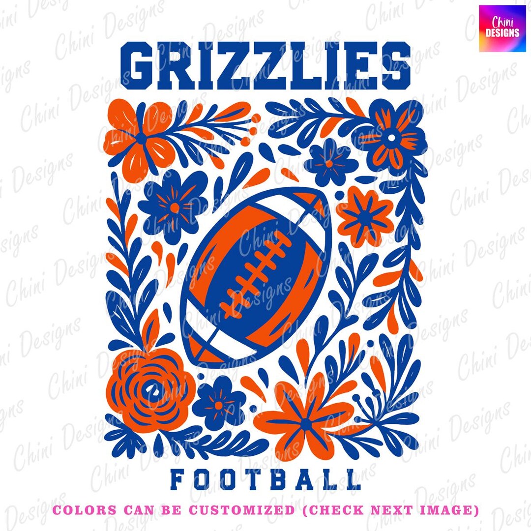 Floral Grizzlies PNG, Blue Orange Football Team Mascot, Grizzlies Game ...