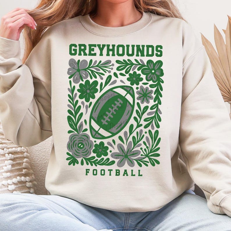 Floral Greyhounds PNG, School Team Mascot Greyhounds Design, Green Grey ...