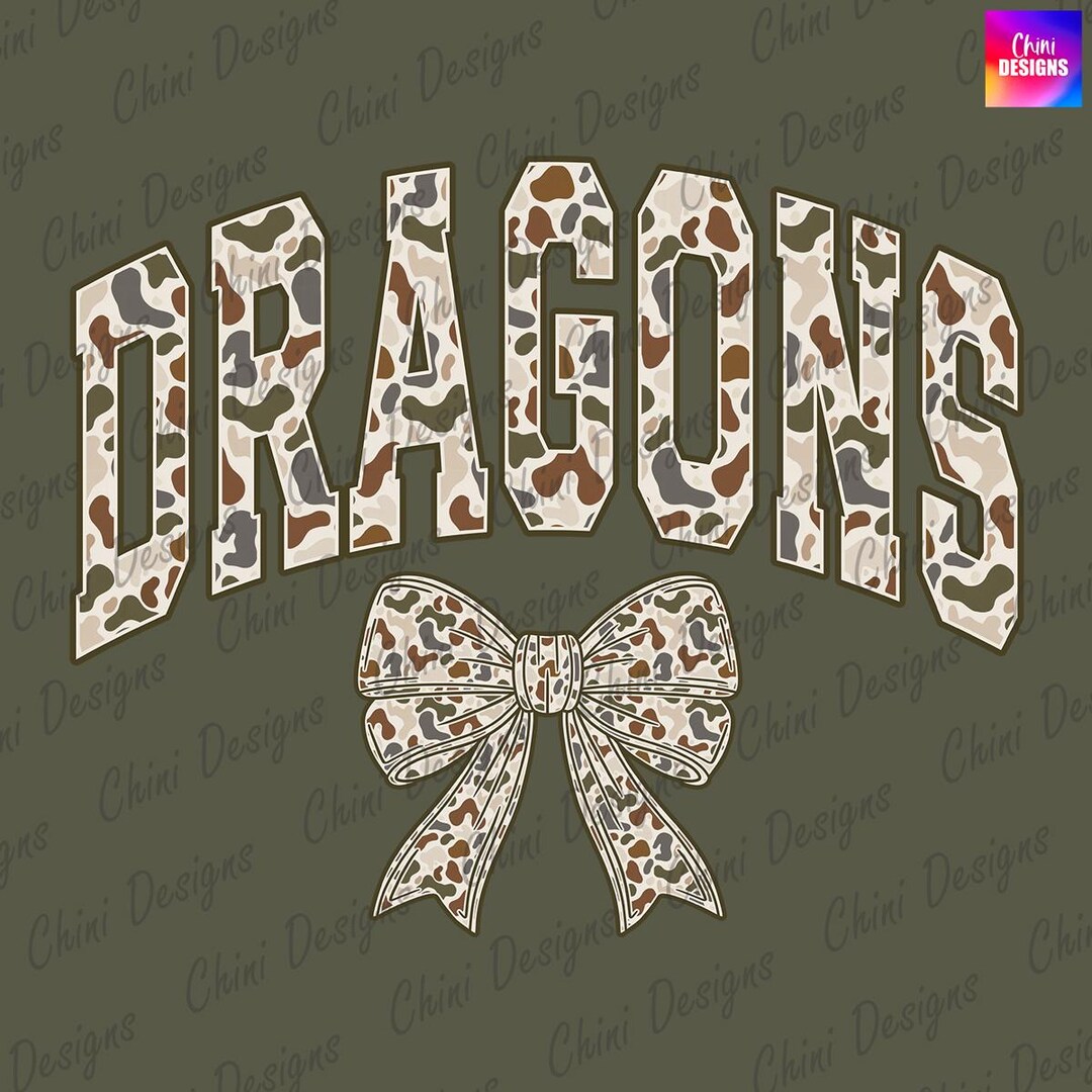 Camo Dragons PNG, School Team Mascot Dragons Design, Retro Camouflage ...