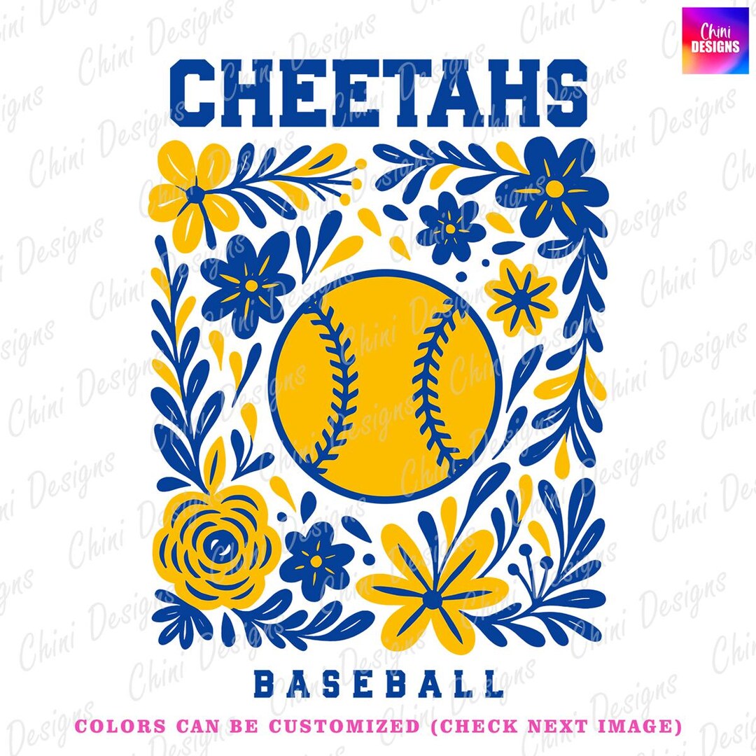 Floral Cheetahs PNG, Blue Yellow Baseball Cheetahs Design, School Team ...