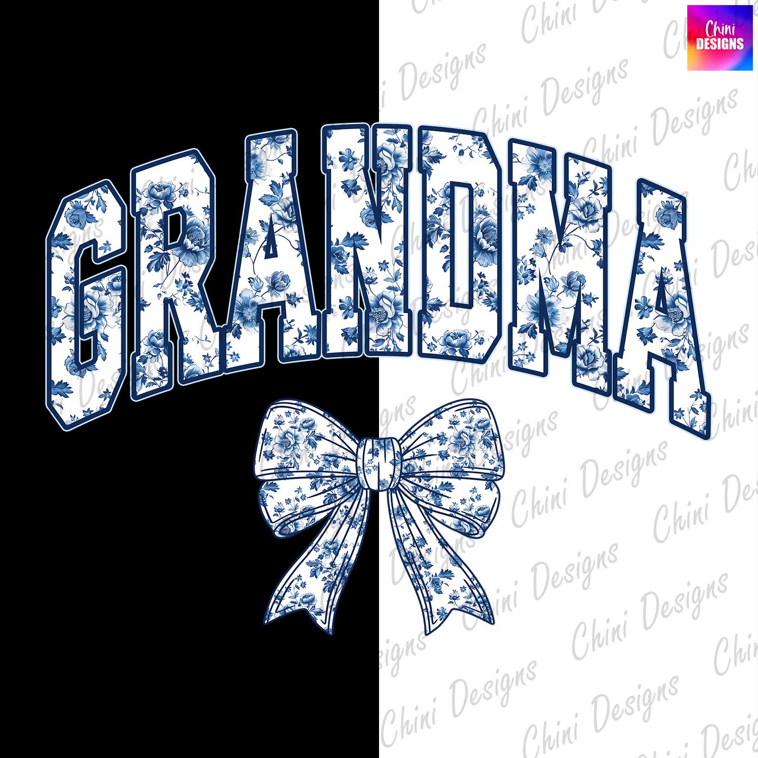 Floral Grandma PNG, Coquette Grandma PNG, Blue Bow Grandma DTF ...