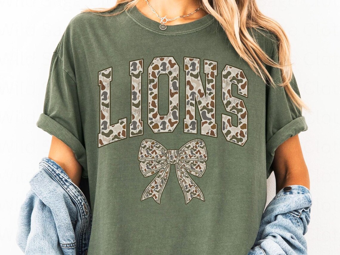 Camo Lions PNG, School Team Mascot Lions Design, Retro Camouflage Lions ...