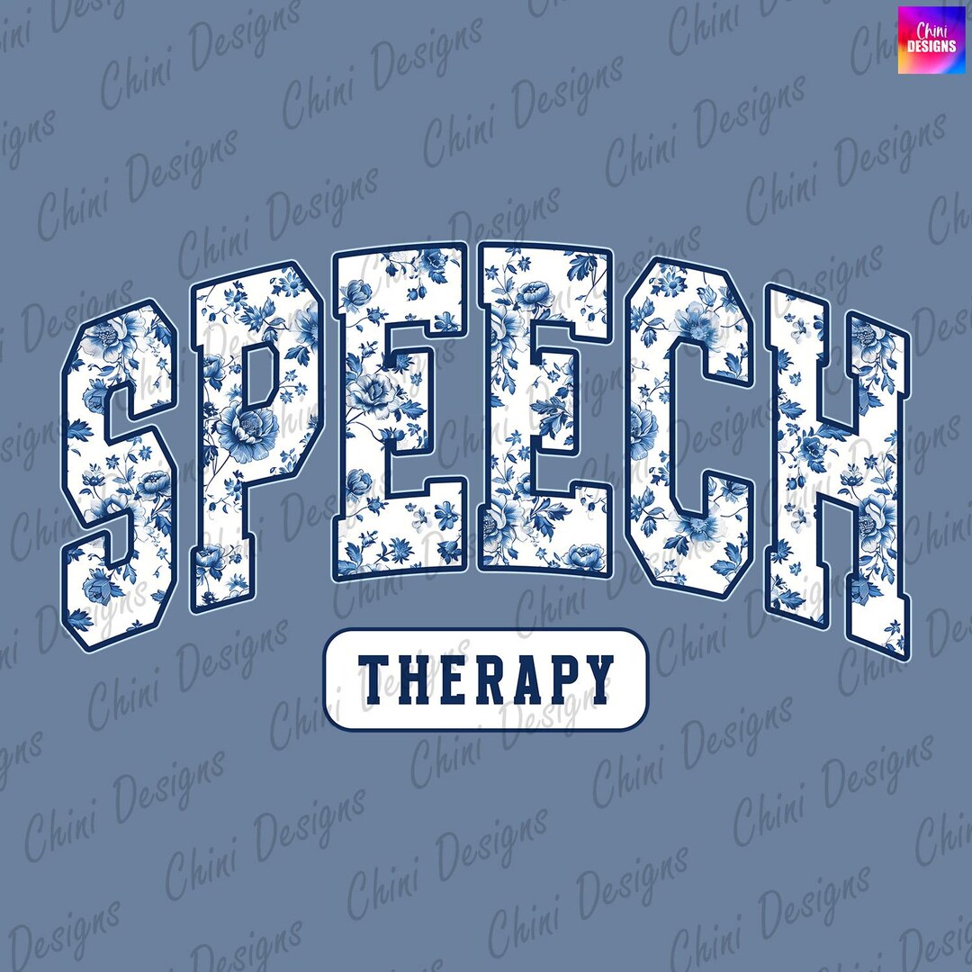 Floral Speech Therapy PNG, Chinoiserie Speech Therapy Png, Blue Speech ...