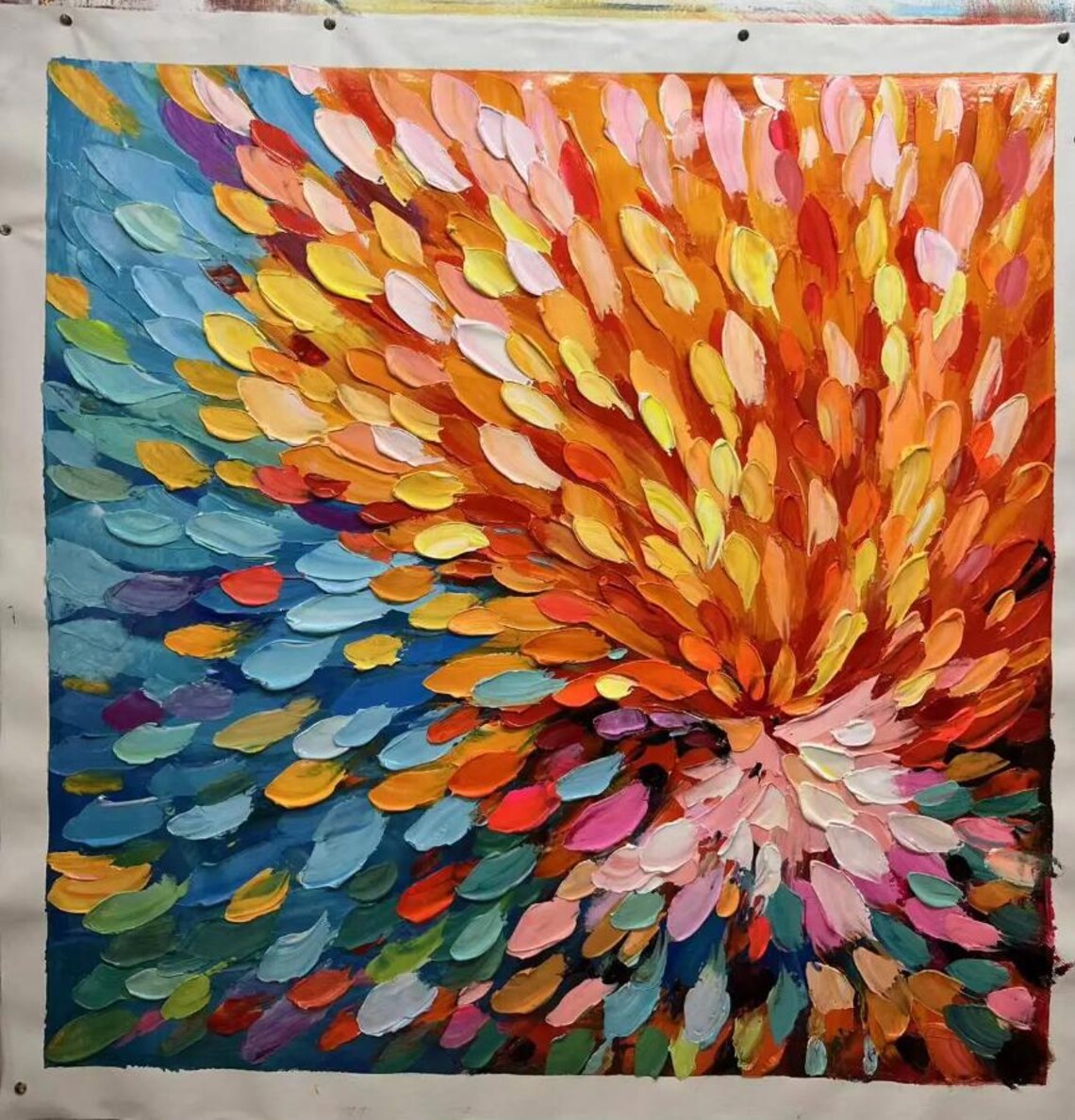 Textured Feather Oil Canvas: Abstract Leaves Wall Art, Unique Living ...