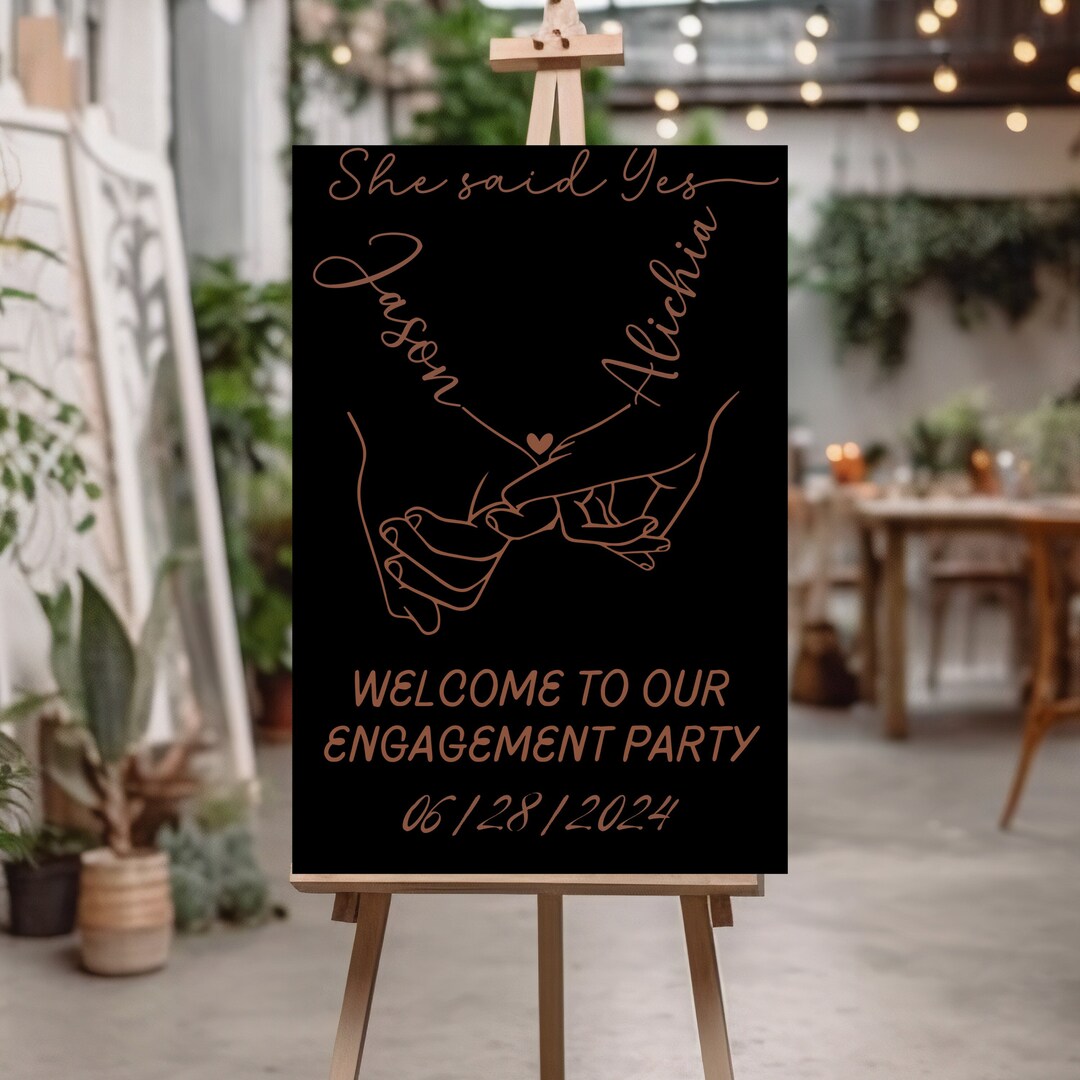 Engagement Party Sign, Black Poster, Engagement Party Decoration ...