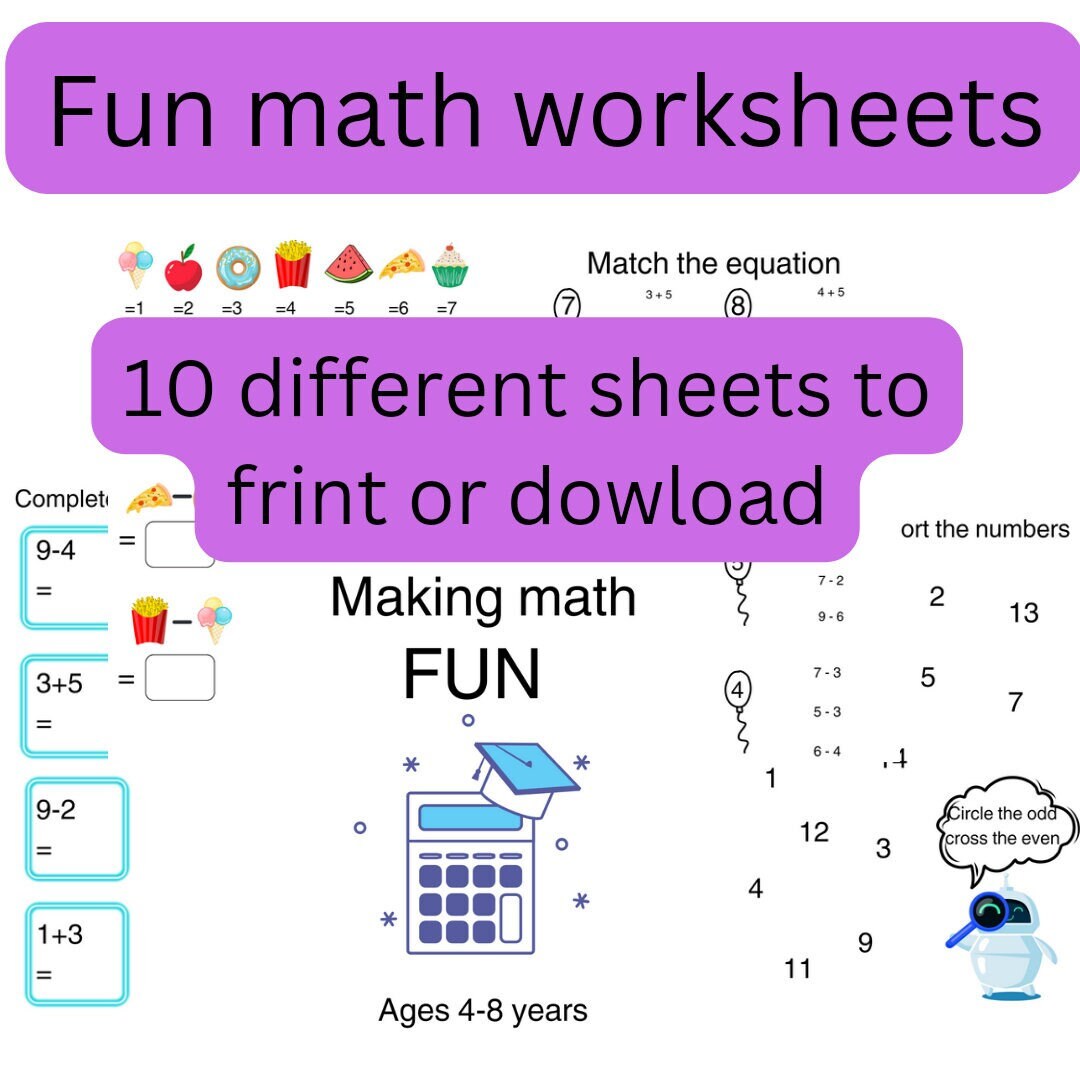 Fun Maths Worksheets 4-8 Years - Etsy UK