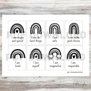 Affirmation Cards Kids Printable Black and White Rainbow - Etsy