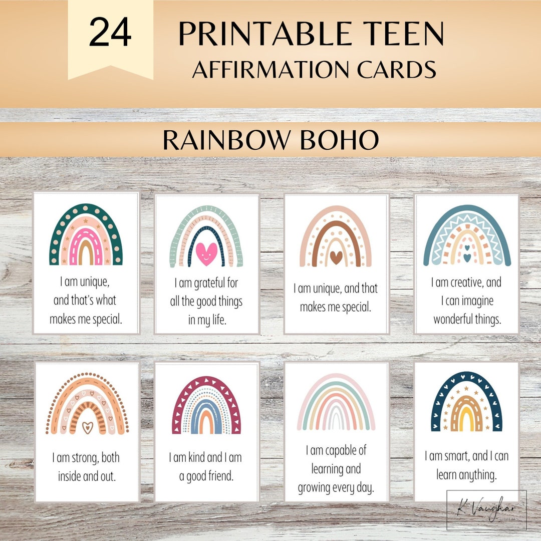 Affirmation Cards Teen Printable Boho Rainbow - Etsy