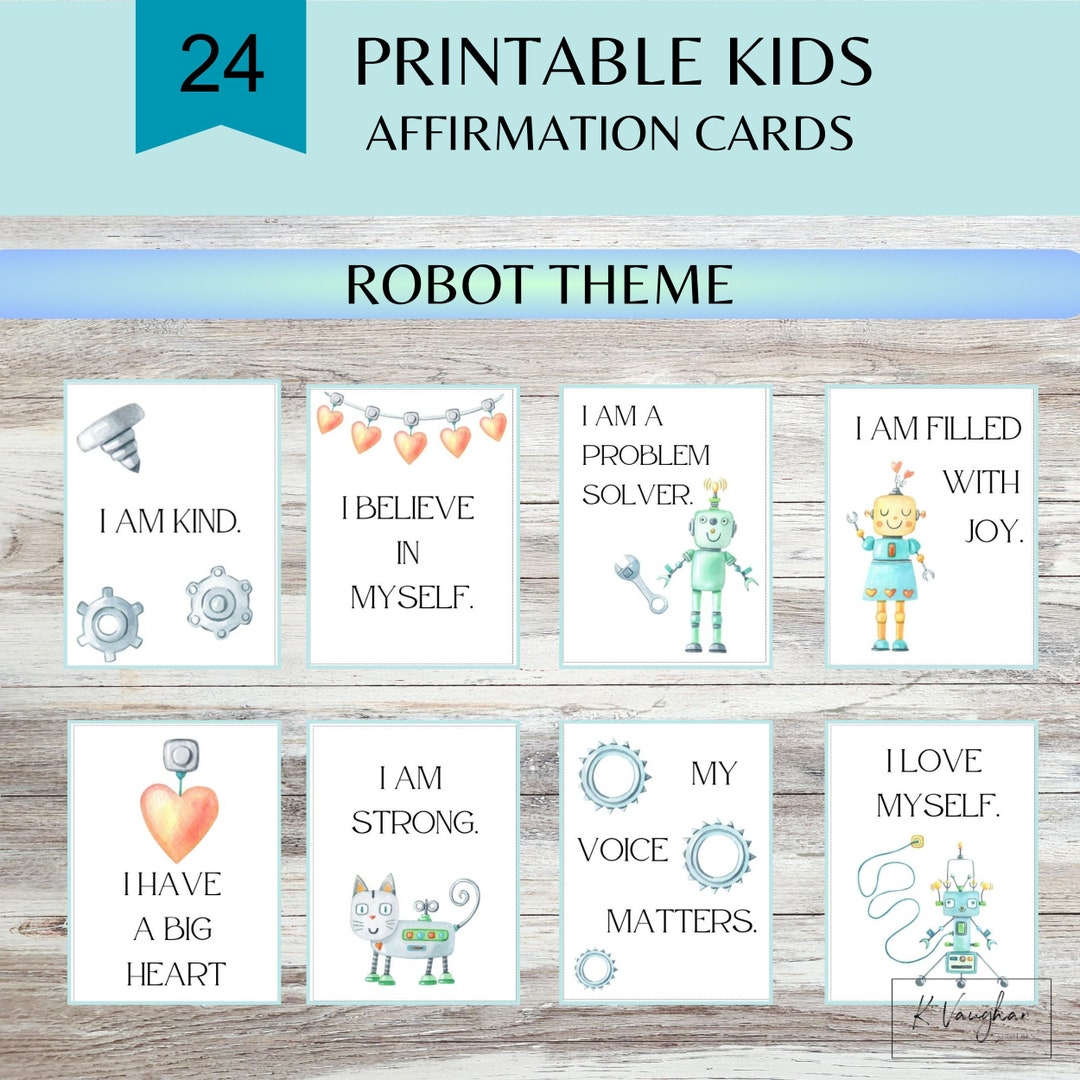 Affirmation Cards Kids Printable Robot - Etsy