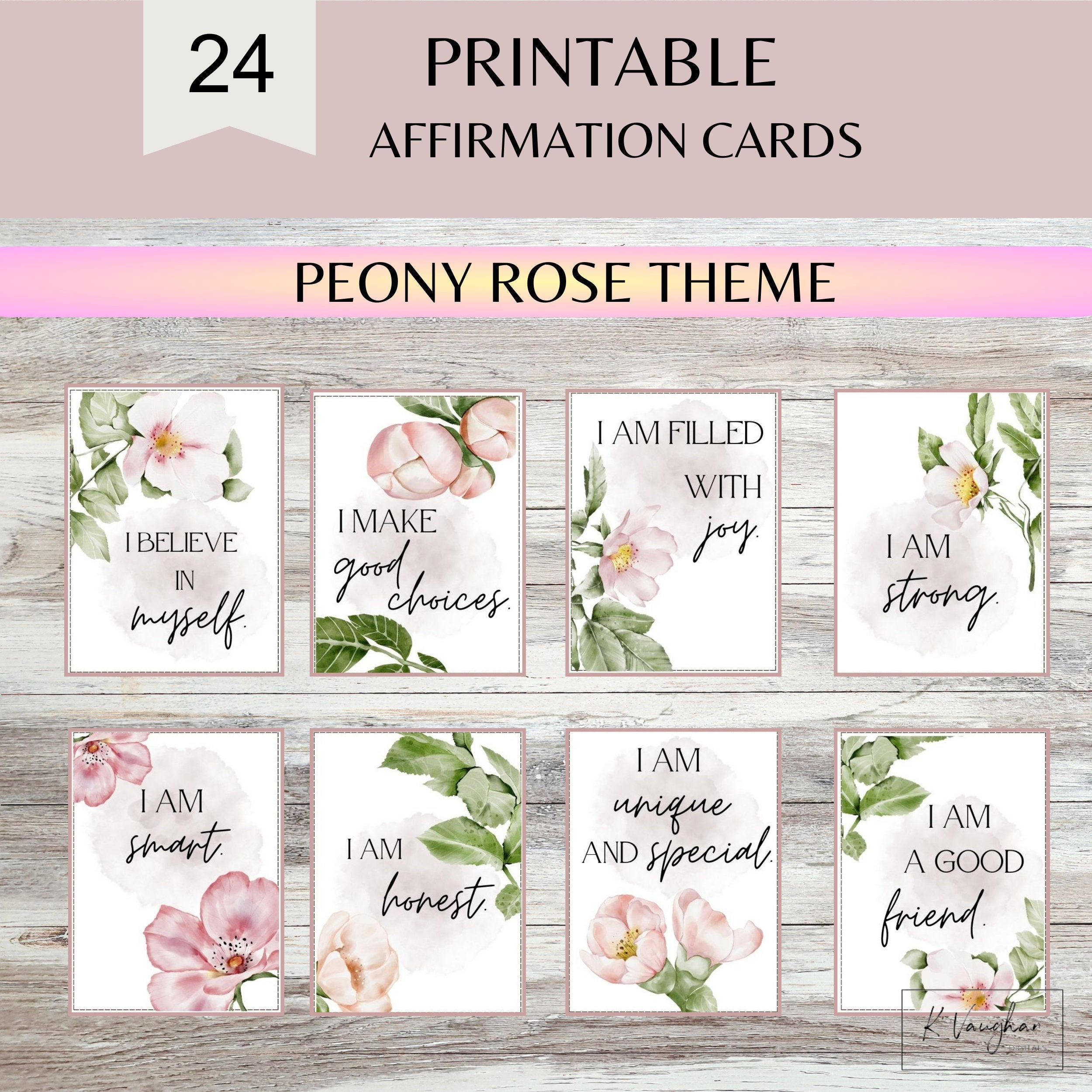Affirmation Cards Adults Teen Printable Peony Rose - Etsy