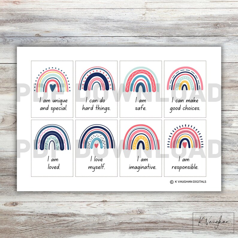 Affirmation Cards Kids Printable Rainbow - Etsy