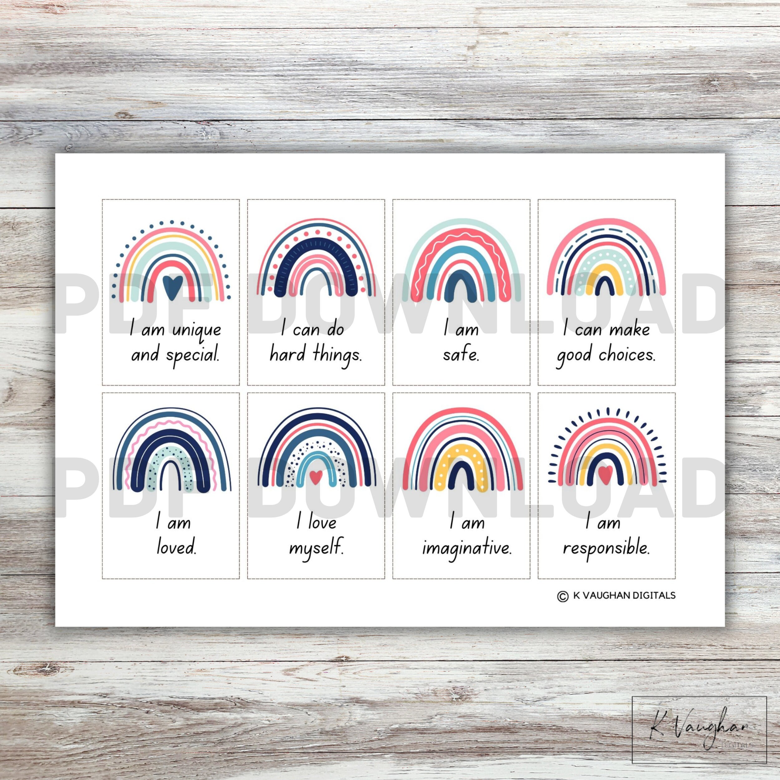 Affirmation Cards Kids Printable Rainbow - Etsy