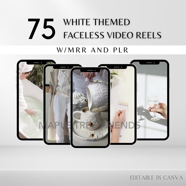 75 White Themed Faceless Reel Story Videos Master Resell Rights (MRR ...