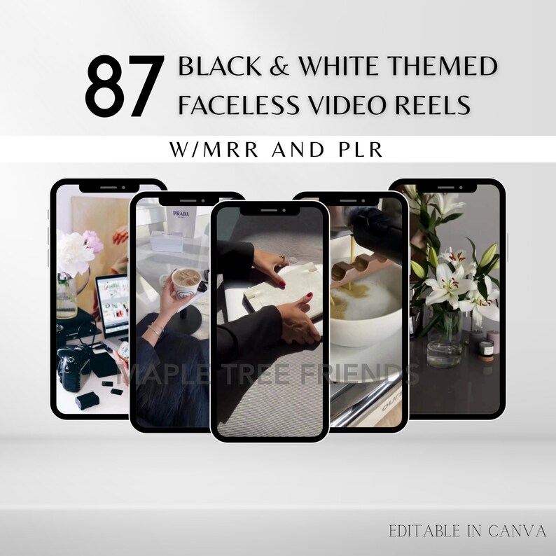 87 Black & White Themed Faceless Reel Story Videos Master Resell Rights ...