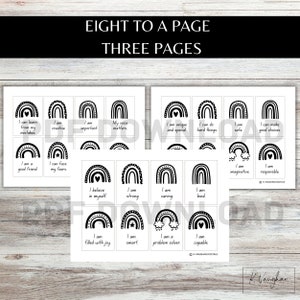 Affirmation Cards Kids Printable Black and White Rainbow - Etsy