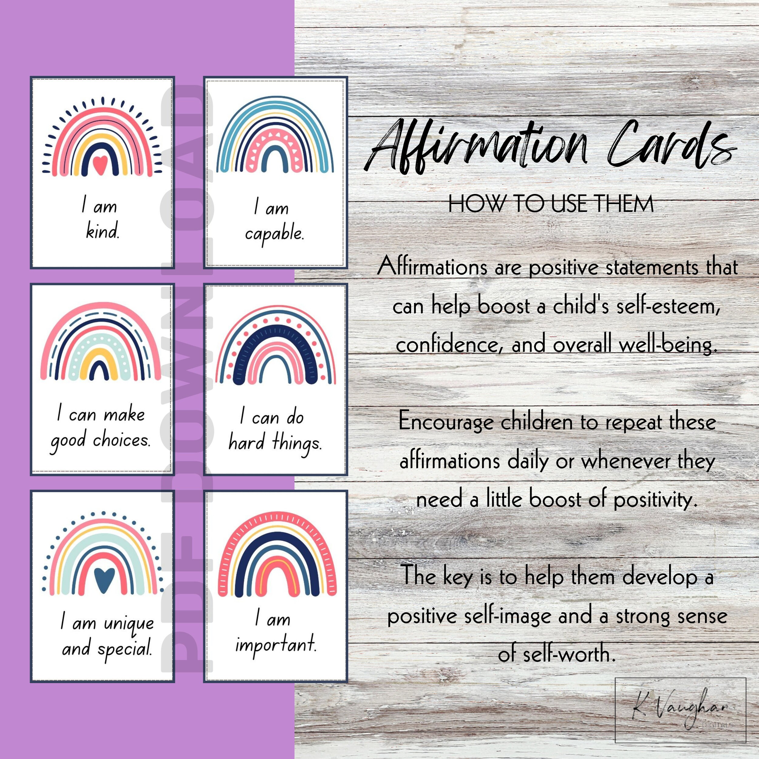 Affirmation Cards Kids Printable Rainbow - Etsy