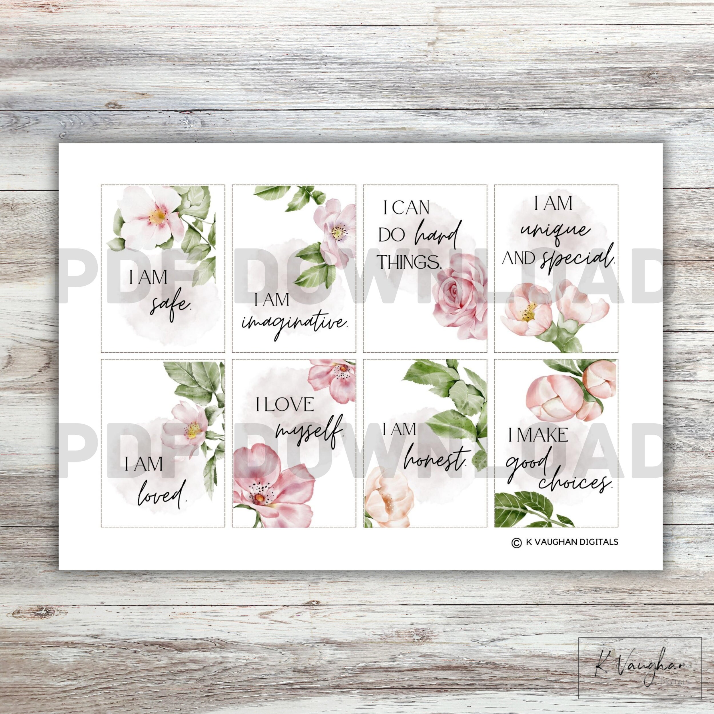 Affirmation Cards Adults Teen Printable Peony Rose - Etsy