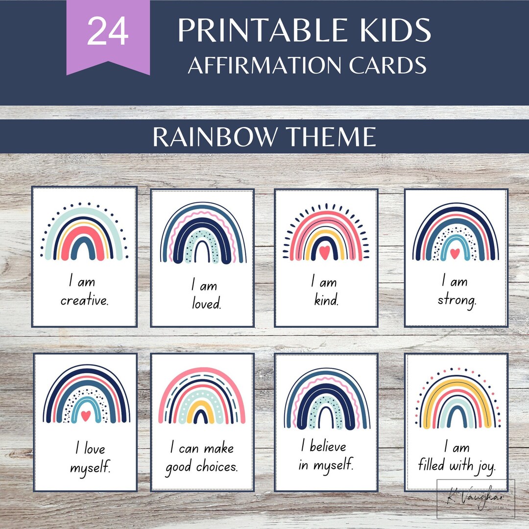 Affirmation Cards Kids Printable Rainbow - Etsy
