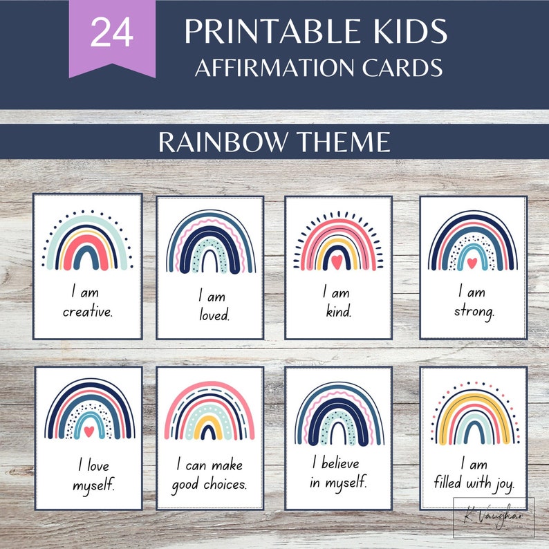 Affirmation Cards Kids Printable Rainbow - Etsy