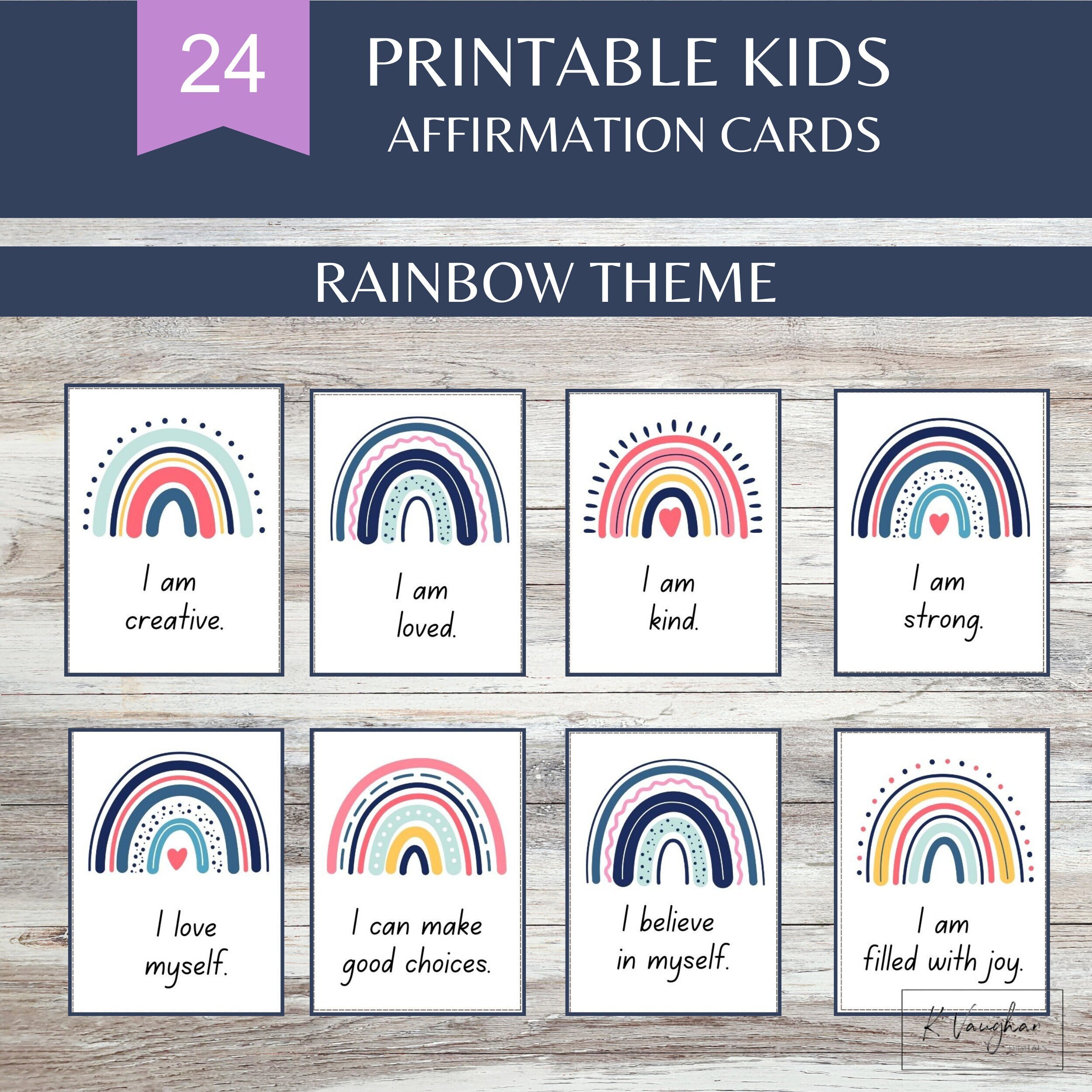 Affirmation Cards Kids Printable Rainbow - Etsy