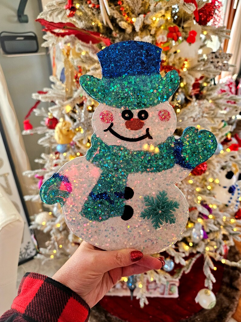 Glittery Snowman Wall Art With Epoxy Resin Finish and Snowflake With ...