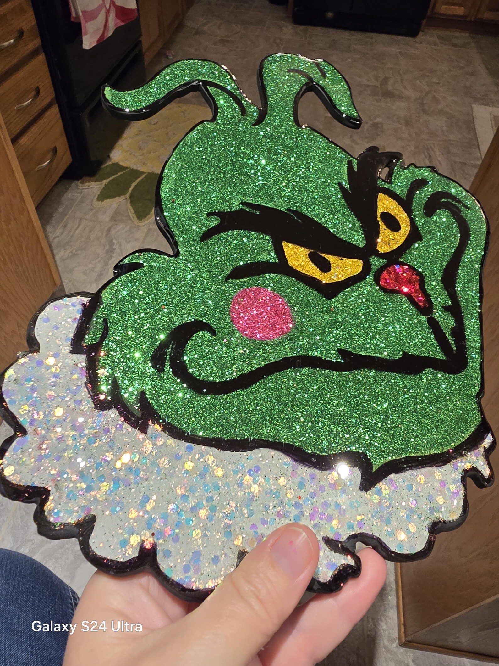 Glittery Grinch Wall Art With Epoxy Resin Finish, Grinch Gifts, Grinch ...