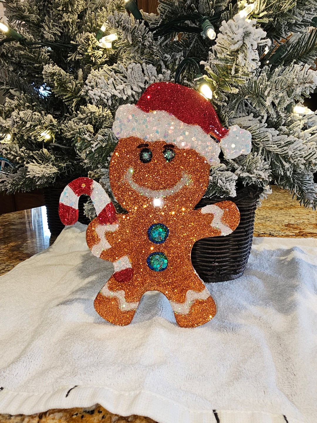 Christmas Gingerbread Boy Holding Candy Cane Wall Art - Etsy