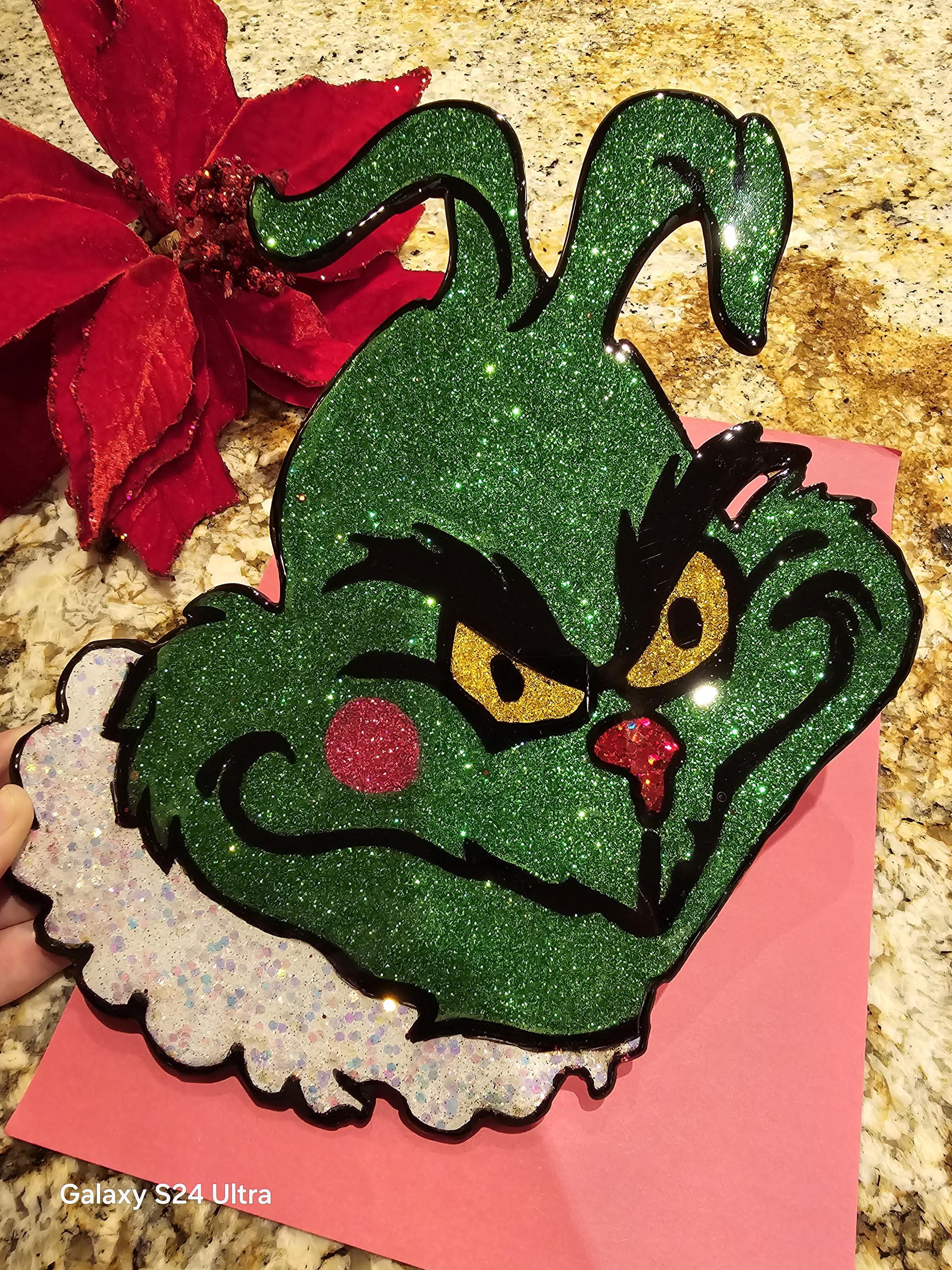Glittery Grinch Wall Art With Epoxy Resin Finish, Grinch Gifts, Grinch ...