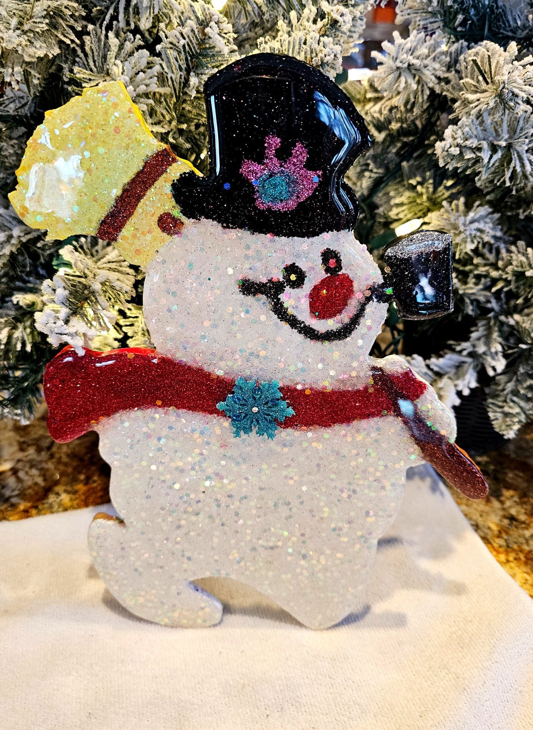 Handmade Glittery Frosty the Snowman Wood Art, Epoxy Resin Finish - Etsy