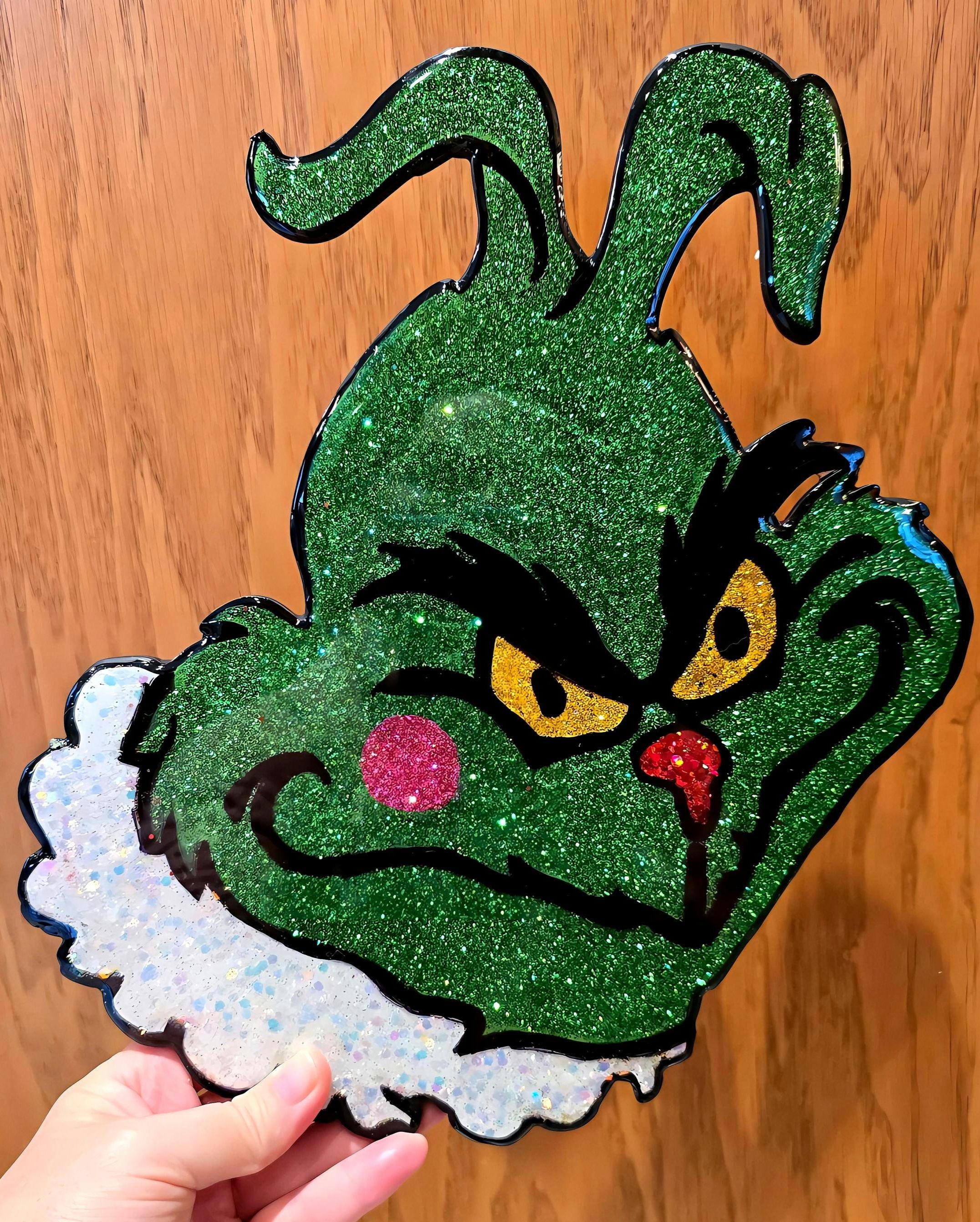 Glittery Grinch Wall Art With Epoxy Resin Finish, Grinch Gifts, Grinch ...